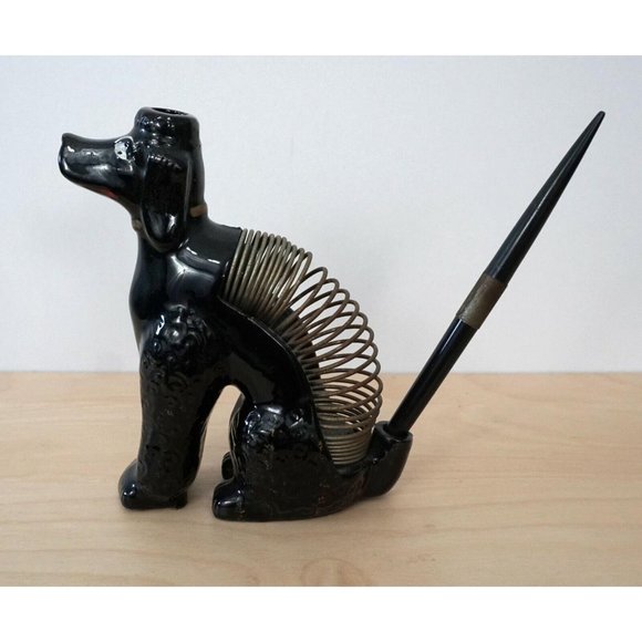 Office | Antique Vintage Black Poodle Dog Slinky Desk Ceramic Pen ...